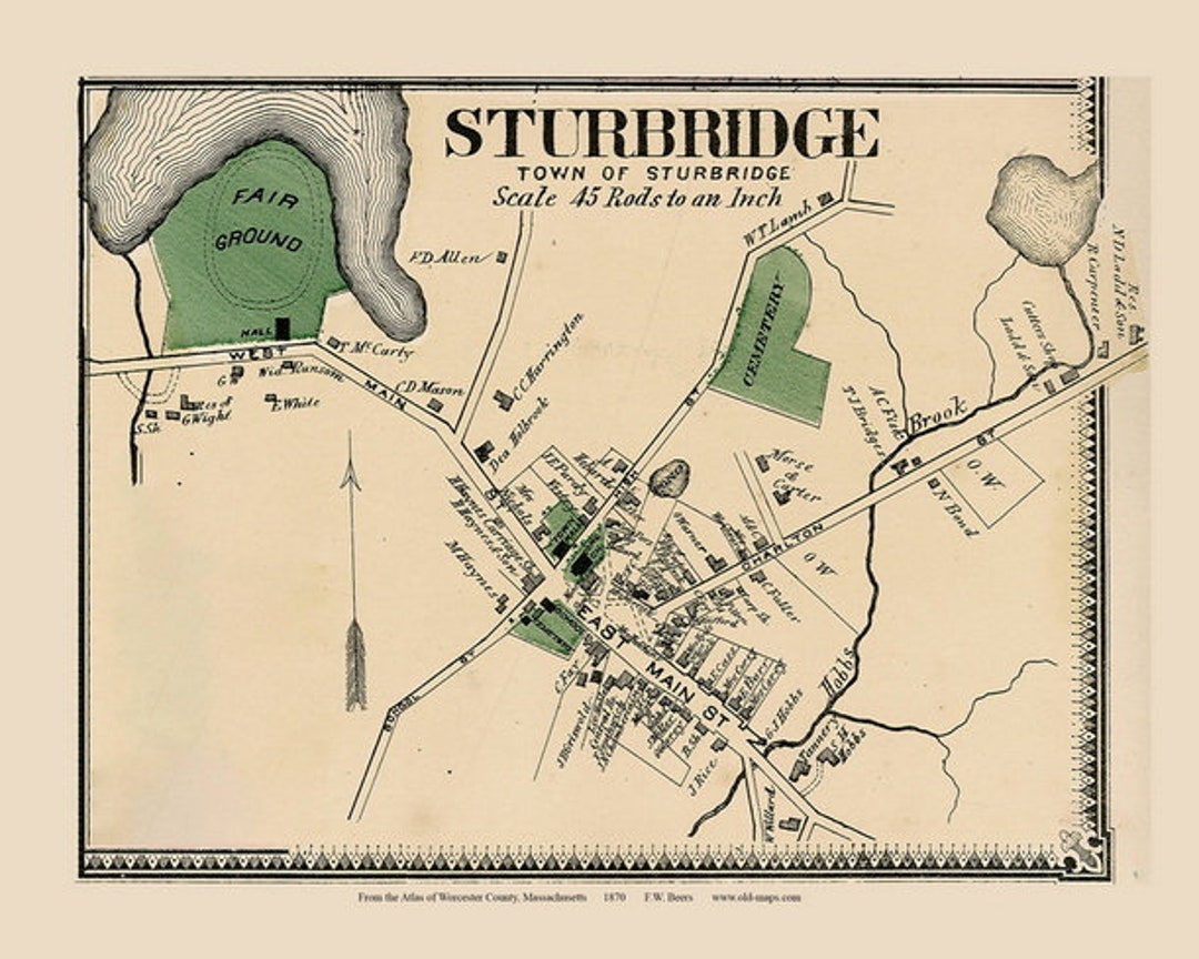 Sturbridge Village 1870 Old Town Map With Homeowner Names Massachusetts ...