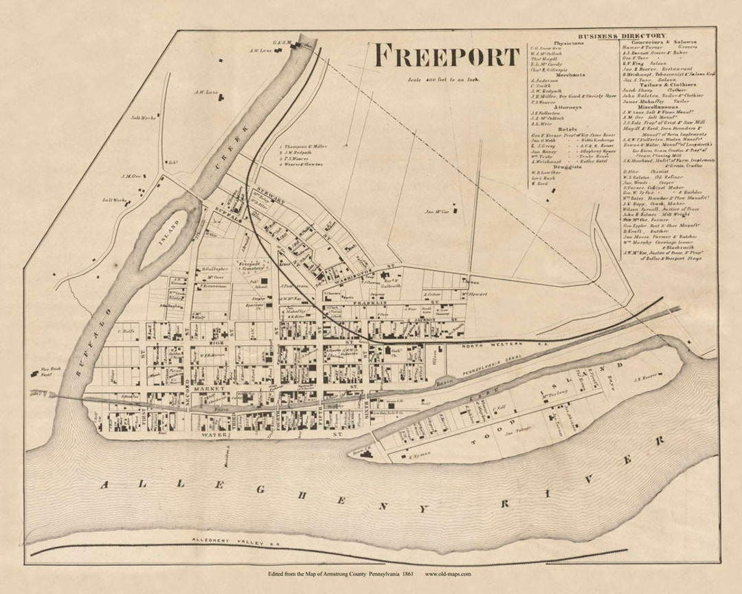 Freeport 1861 Old Town Map With Homeowner Names South Buffalo ...