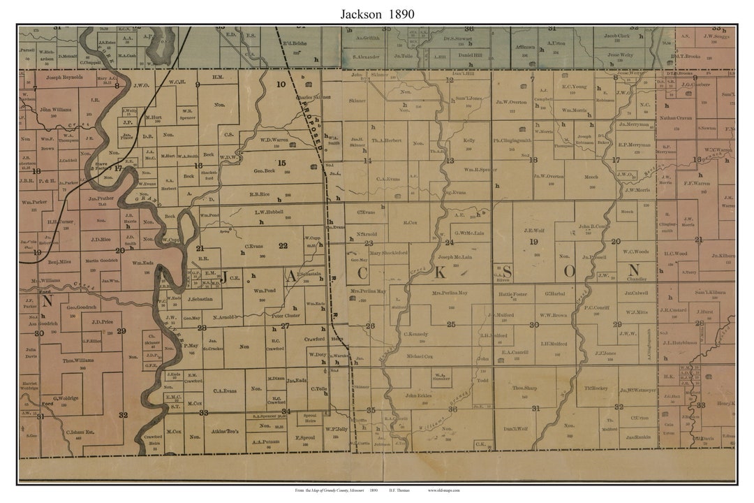 Jackson 1890 Old Town Map With Homeowner Names Missouri Grundy County ...