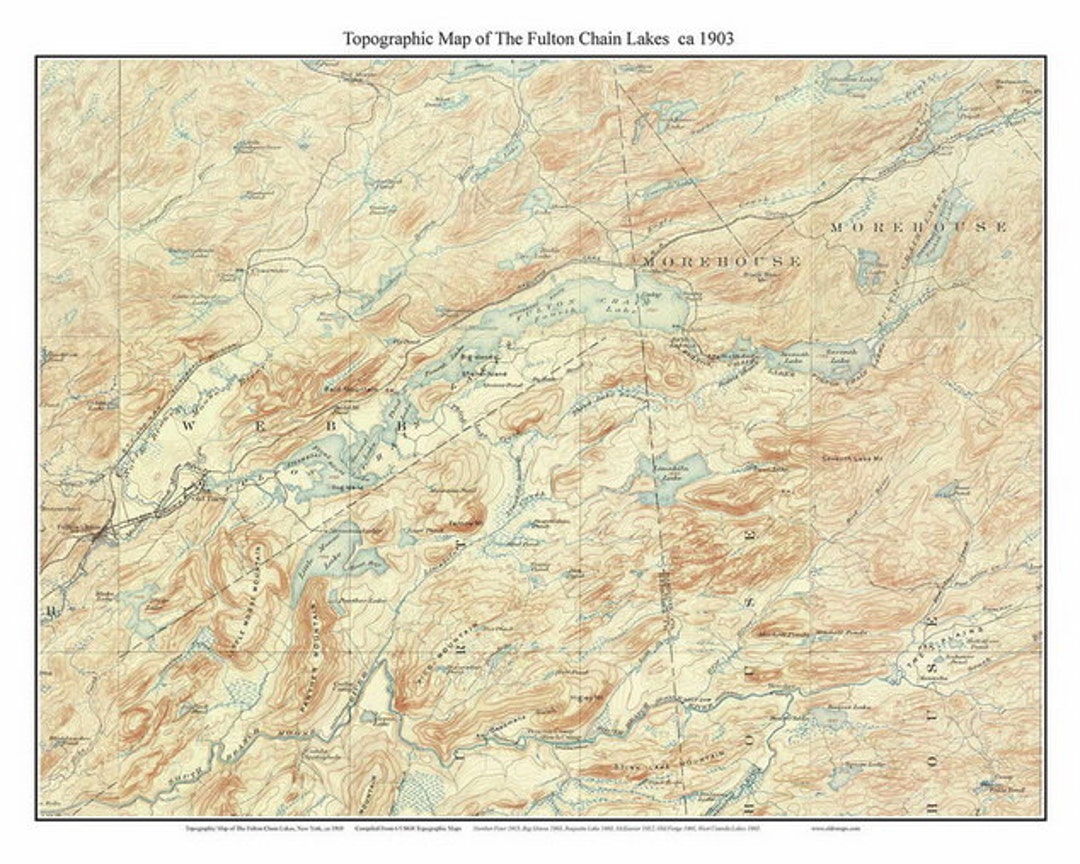 Fulton Chain Lakes 1903 USGS Old Topographic Map - Reprint - Custom ...
