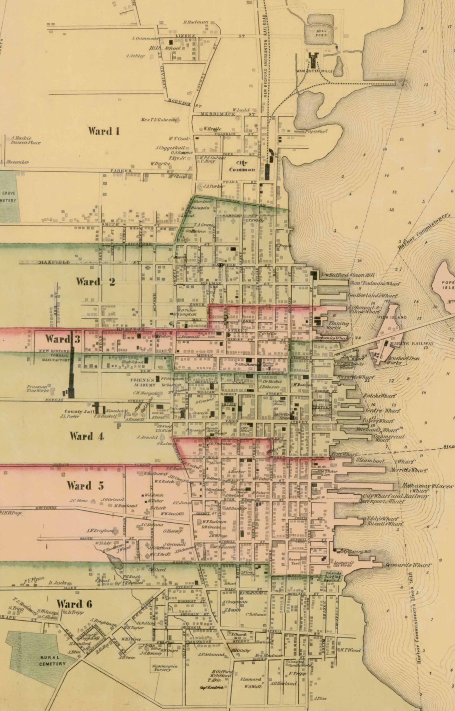 Bristol County Massachusetts 1852 - Old Wall Map Reprint With Homeowner ...