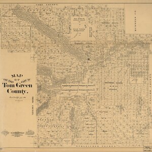 Tom Green County, Texas East Part 1894 Old Wall Map Reprint With Land ...