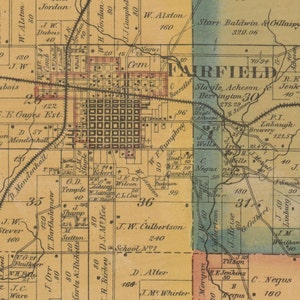 Jefferson County Iowa 1871 Old Wall Map With Landowner Names Farm Lines ...