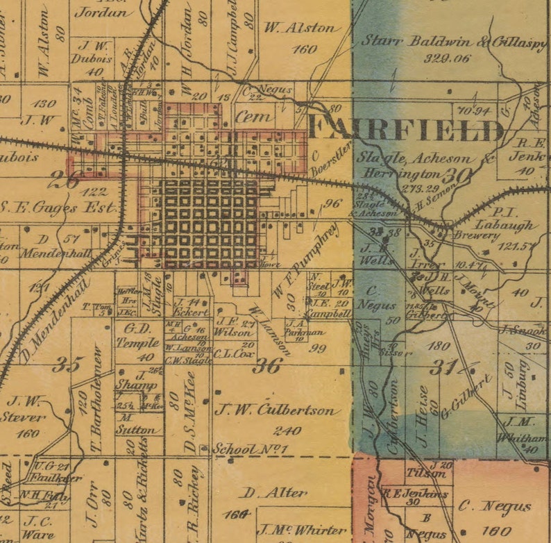 Jefferson County Iowa 1871 Old Wall Map With Landowner Names - Etsy