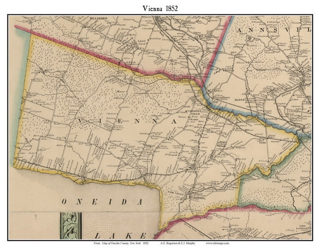 Vienna 1852 Old Town Map With Homeowner Names New York Mcconnellsville ...