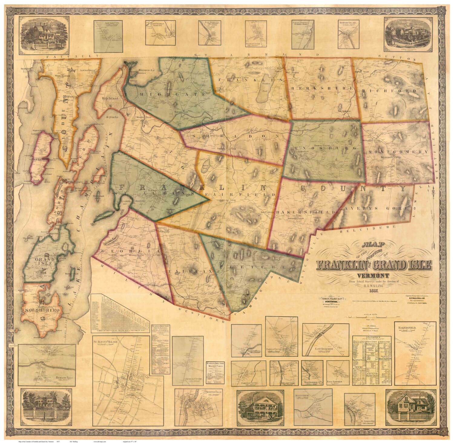 Fairfield 1857 Old Town Map with Homeowner Names Vermont Reprint ...