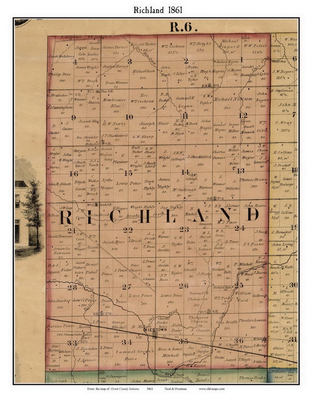 Richland 1861 Old Town Map With Homeowner Names Indiana Miestown ...