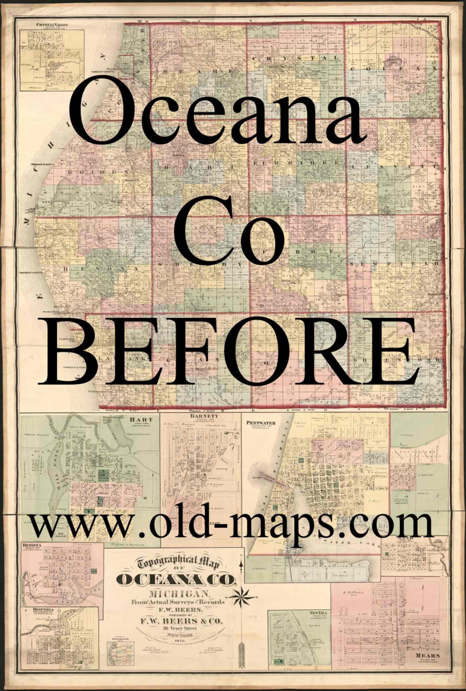 Oceana County Michigan 1876 Old Wall Map Reprint With - Etsy