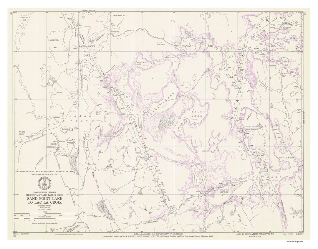 Sand Point Lake and Lac Lacroix MN 1974 Nautical Map - Etsy