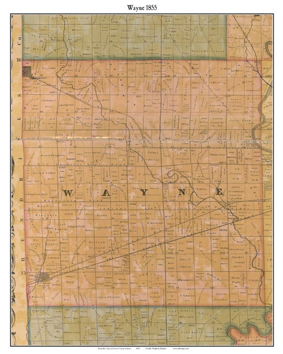 Wayne 1855 Old Town Map With Homeowner Names Indiana Clermont - Etsy