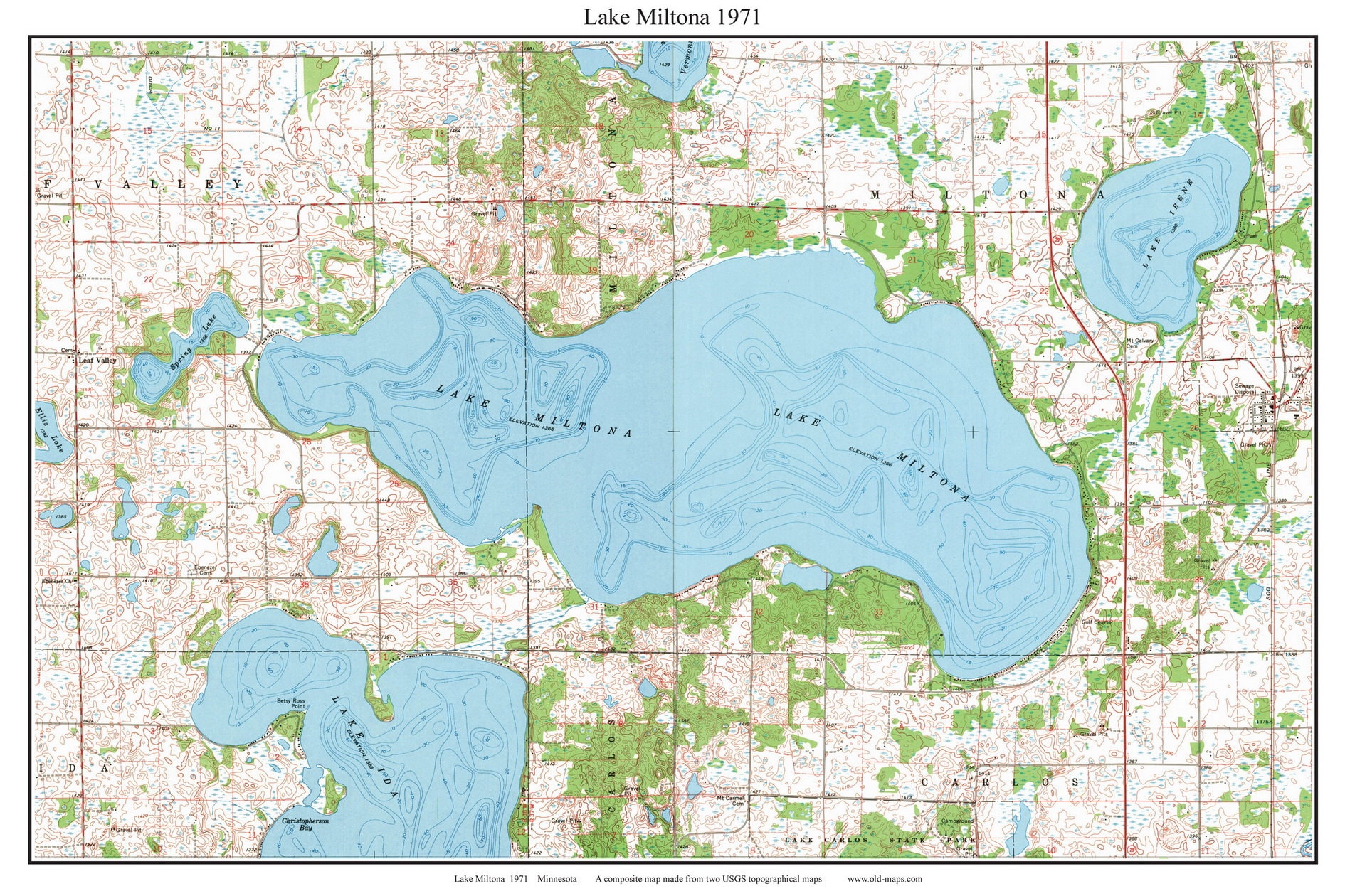 Lake Miltona - 1971 Map Reprint - Old Topographic USGS Custom Composite ...