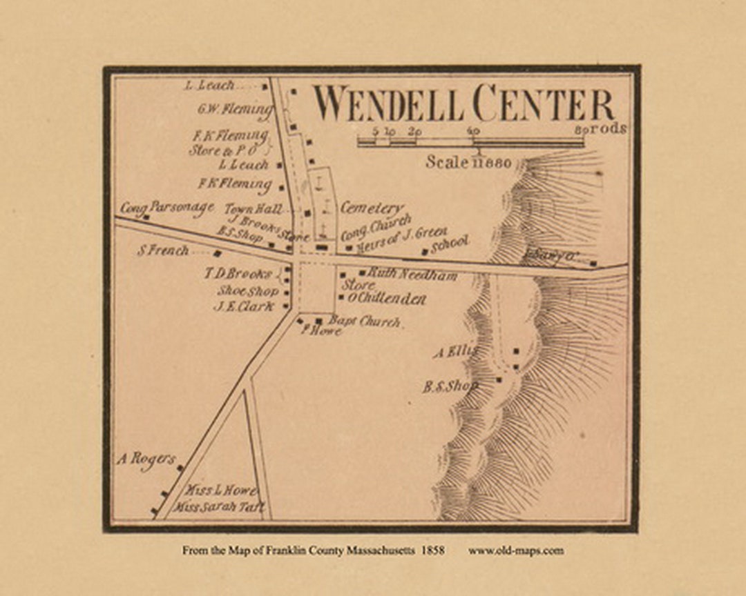 Wendell Center 1858 Old Town Map With Homeowner Names - Massachusetts ...