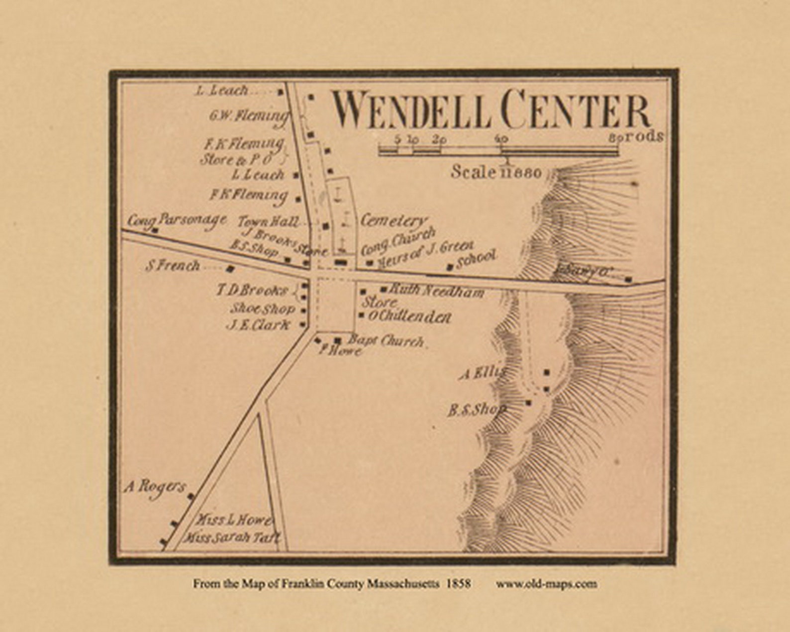 Wendell Center 1858 Old Town Map With Homeowner Names - Etsy