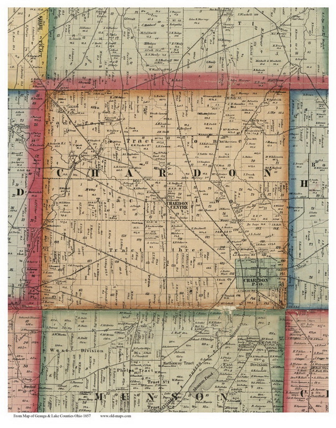 Chardon 1857 Old Town Map With Homeowner Names - Ohio - Reprint ...