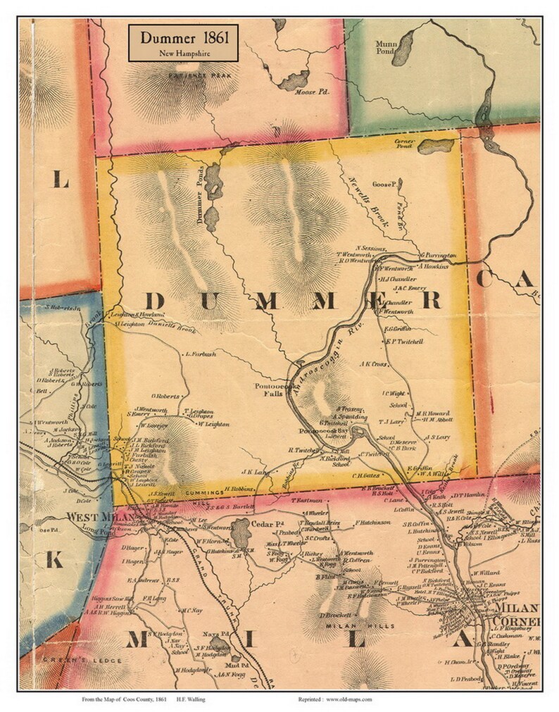 Dummer 1861 Old Town Map With Homeowner Names New Hampshire - Etsy