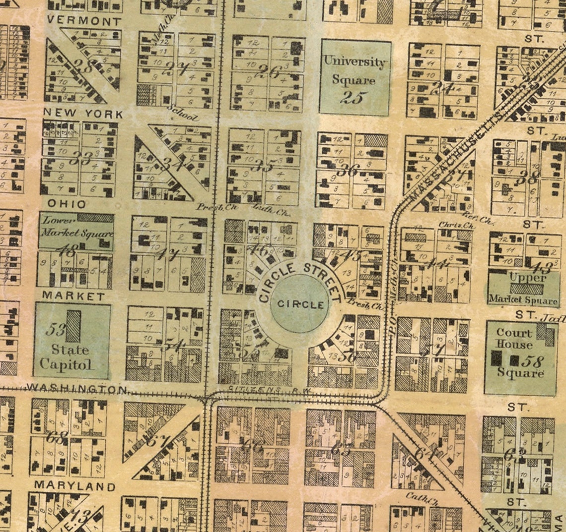 Indianapolis 1866 Old Town Map With Homeowner Names Indiana - Etsy