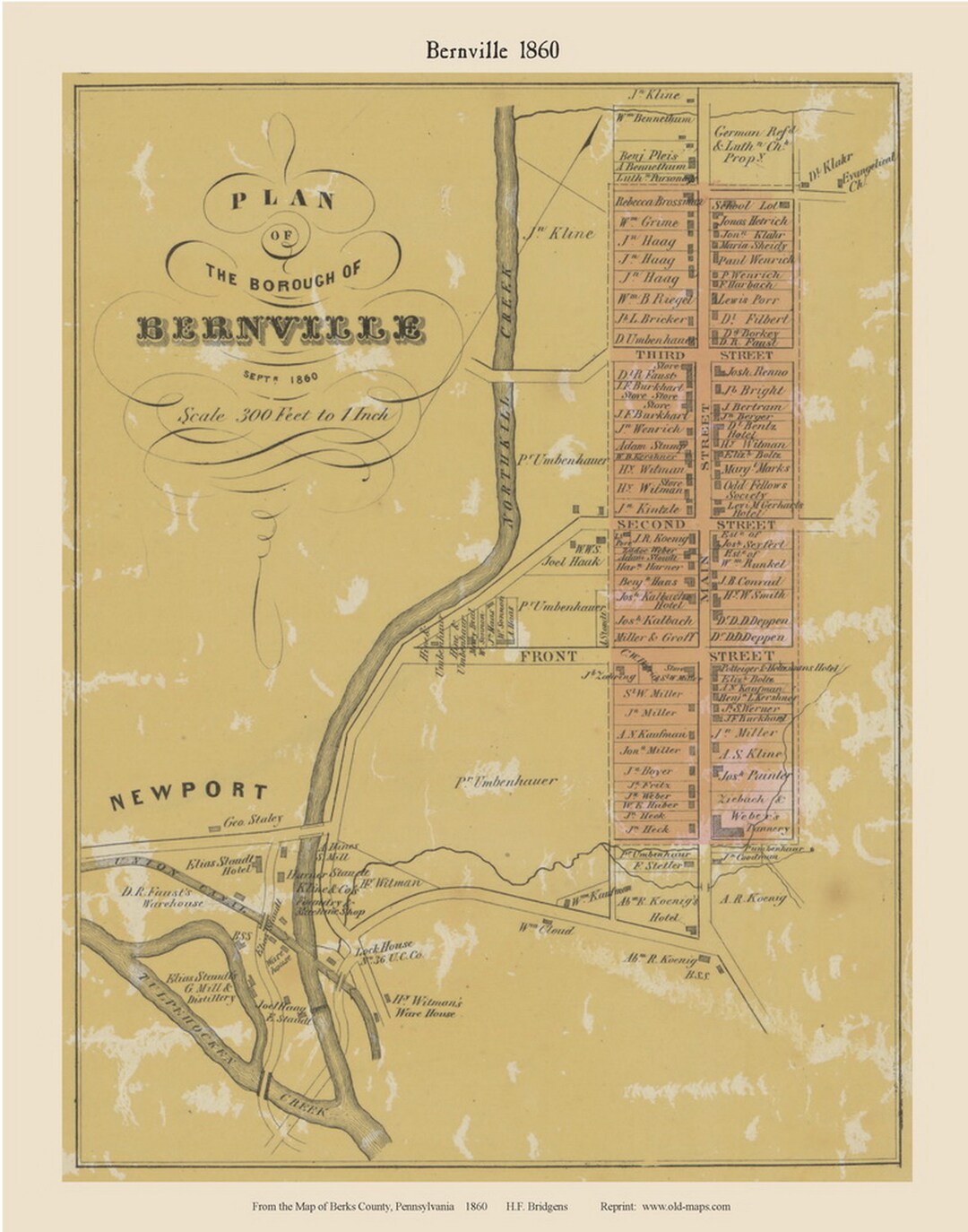 Bernville Village, Bern 1860 Old Town Map With Homeowner Names ...