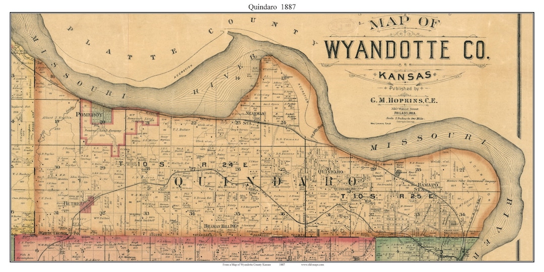 Quindaro 1887 - Old Town Map With Homeowner Names Kansas - Reprint ...