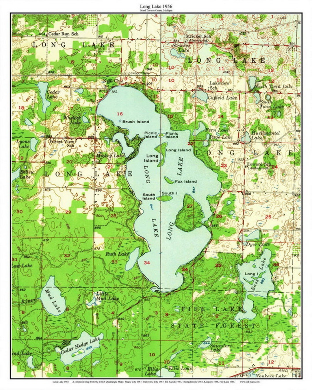 Long Lake - 1956 Map Reprint - Michigan - Old Topographic USGS Custom ...