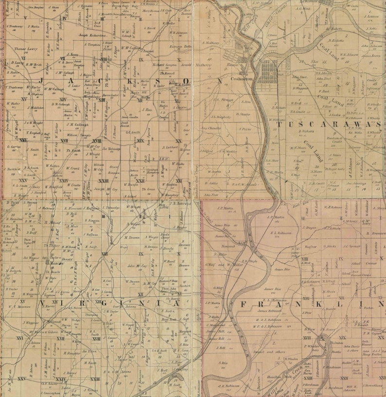 Coshocton County Ohio 1850 Old Wall Map Reprint With | Etsy