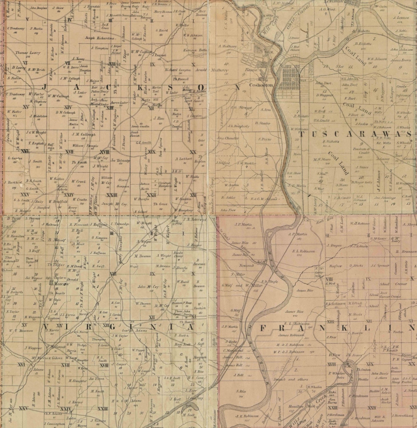 Coshocton County Ohio 1850 Old Wall Map Reprint With | Etsy