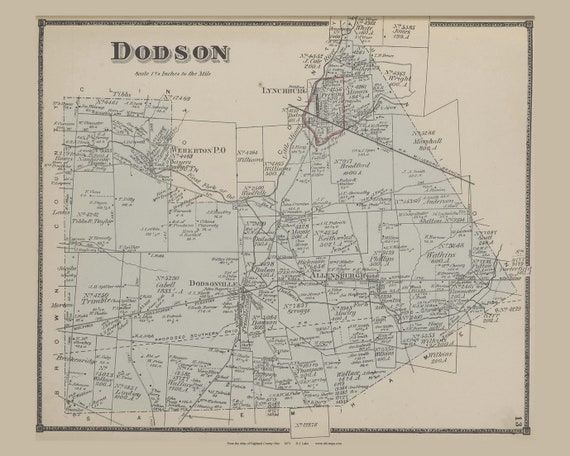 Dodson 1871 Old Town Map With Homeowner Names Ohio Reprint - Etsy