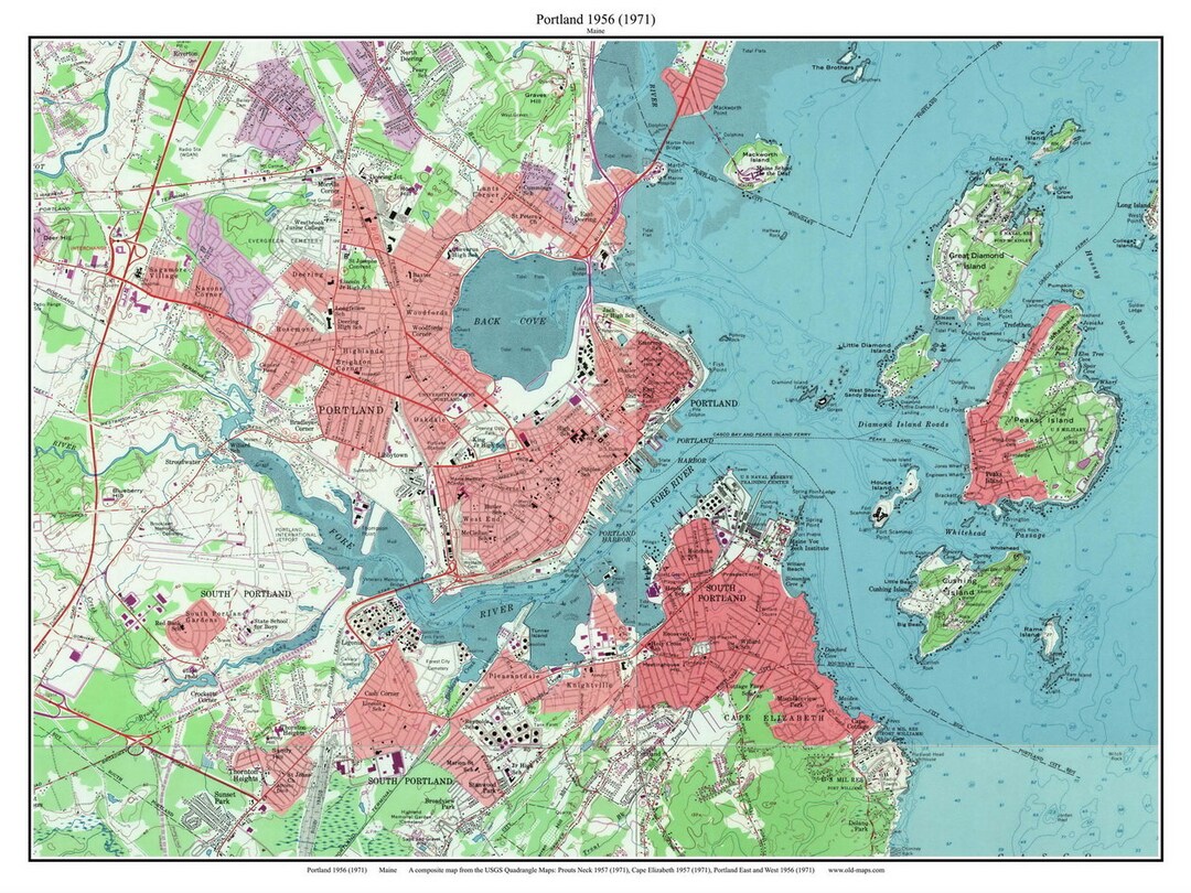 Portland 1956 (1971) Old Topographic Map USGS Custom Composite Reprint ...