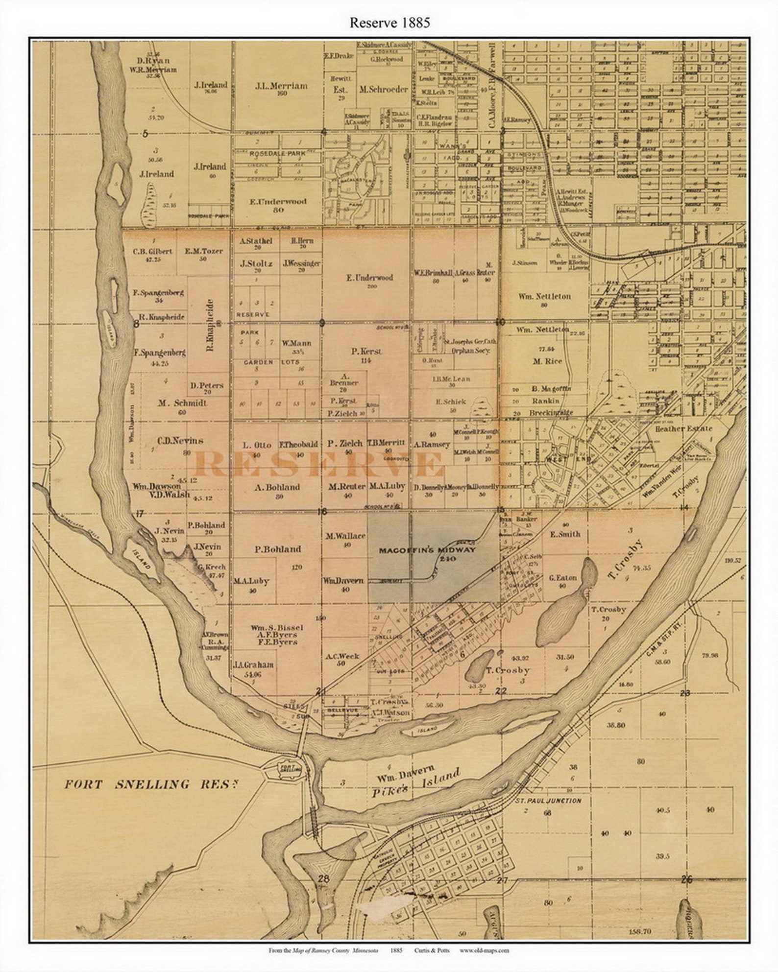 Reserve 1885 Old Town Map With Homeowner Names Minnesota - Fort ...
