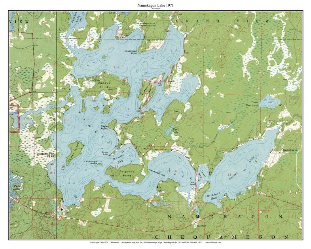 Namekagon Lake 1971 - USGS Old Topographic Map Custom Composite ...