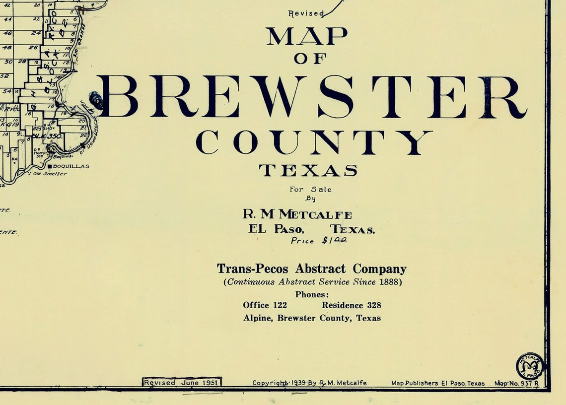Brewster County Texas 1939 1951 Old Wall Map Reprint - Etsy.de