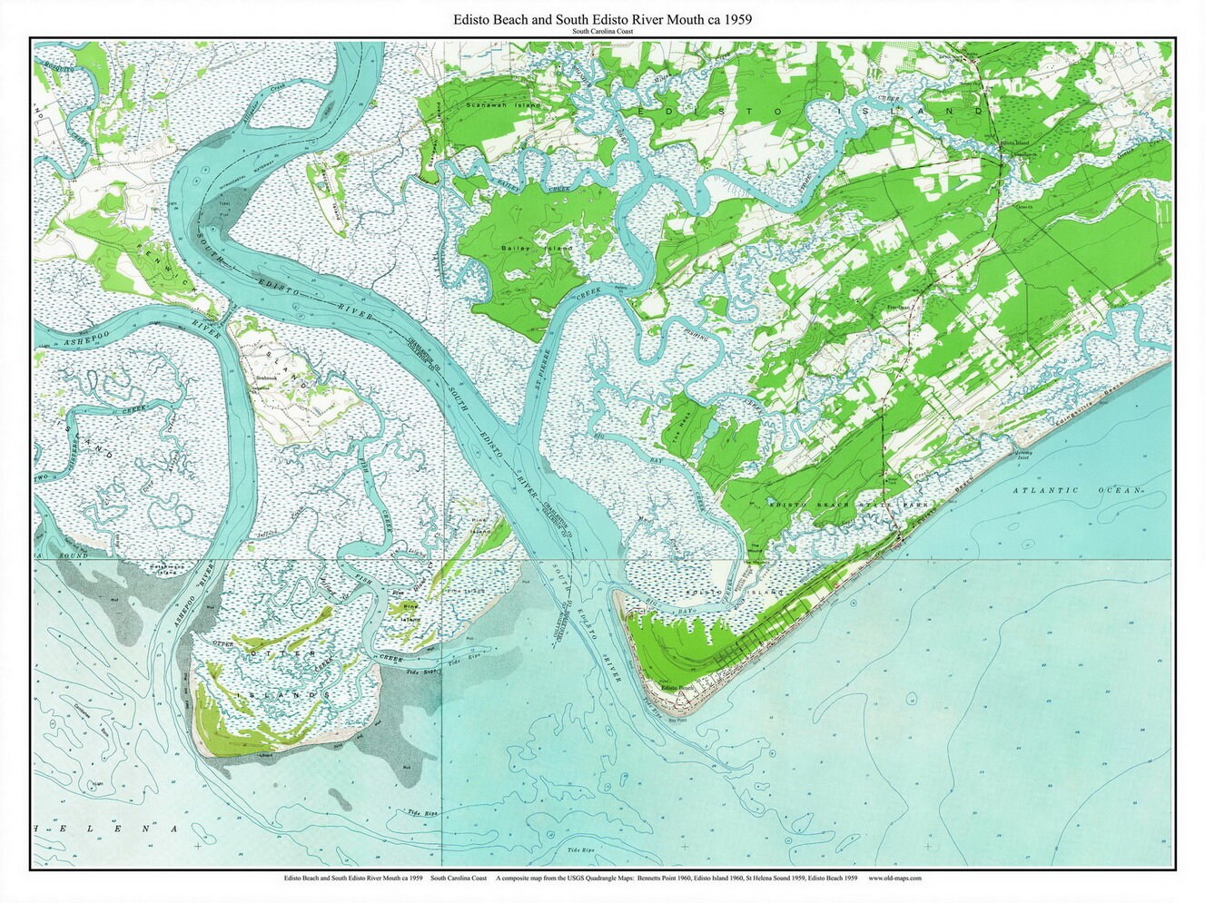 Edisto Beach 1959 Map Reprint - Otter Islands - 7x7 Old Topographic ...