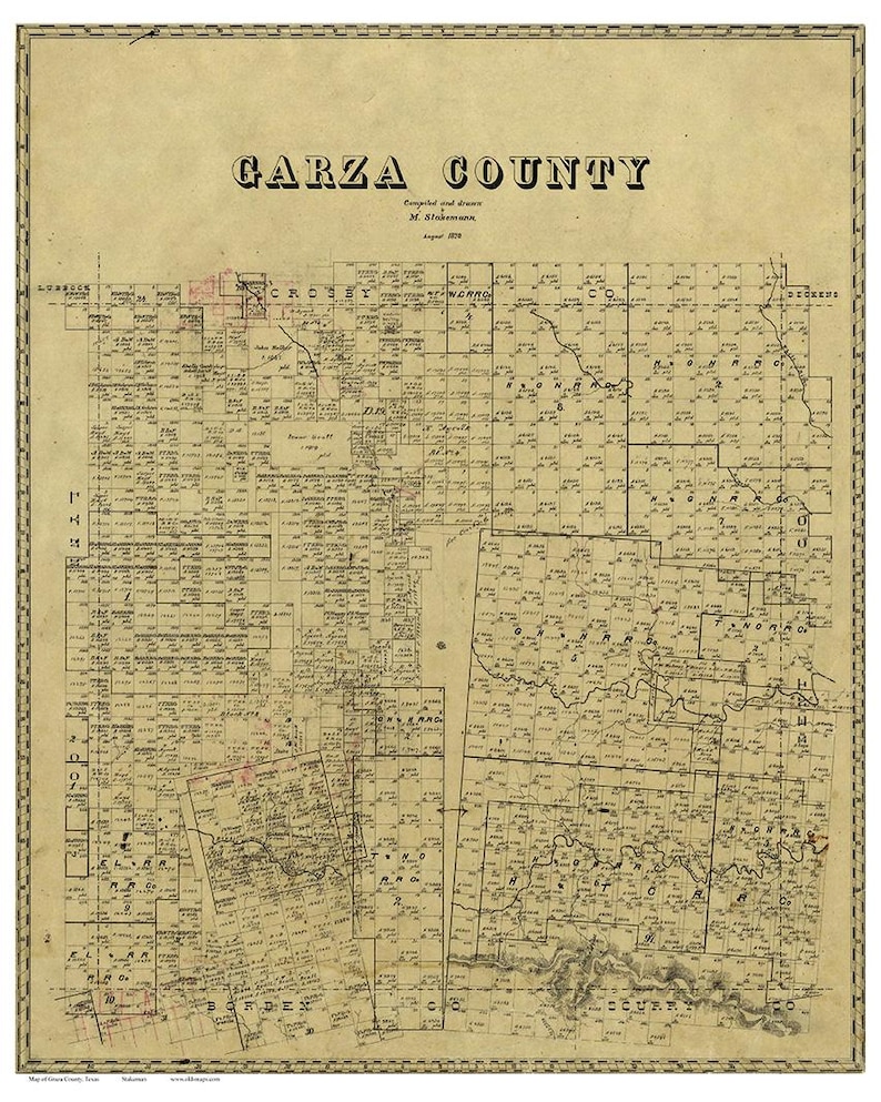 Garza County, Texas - 1879 - Old Wall Map Reprint With Land Owners ...