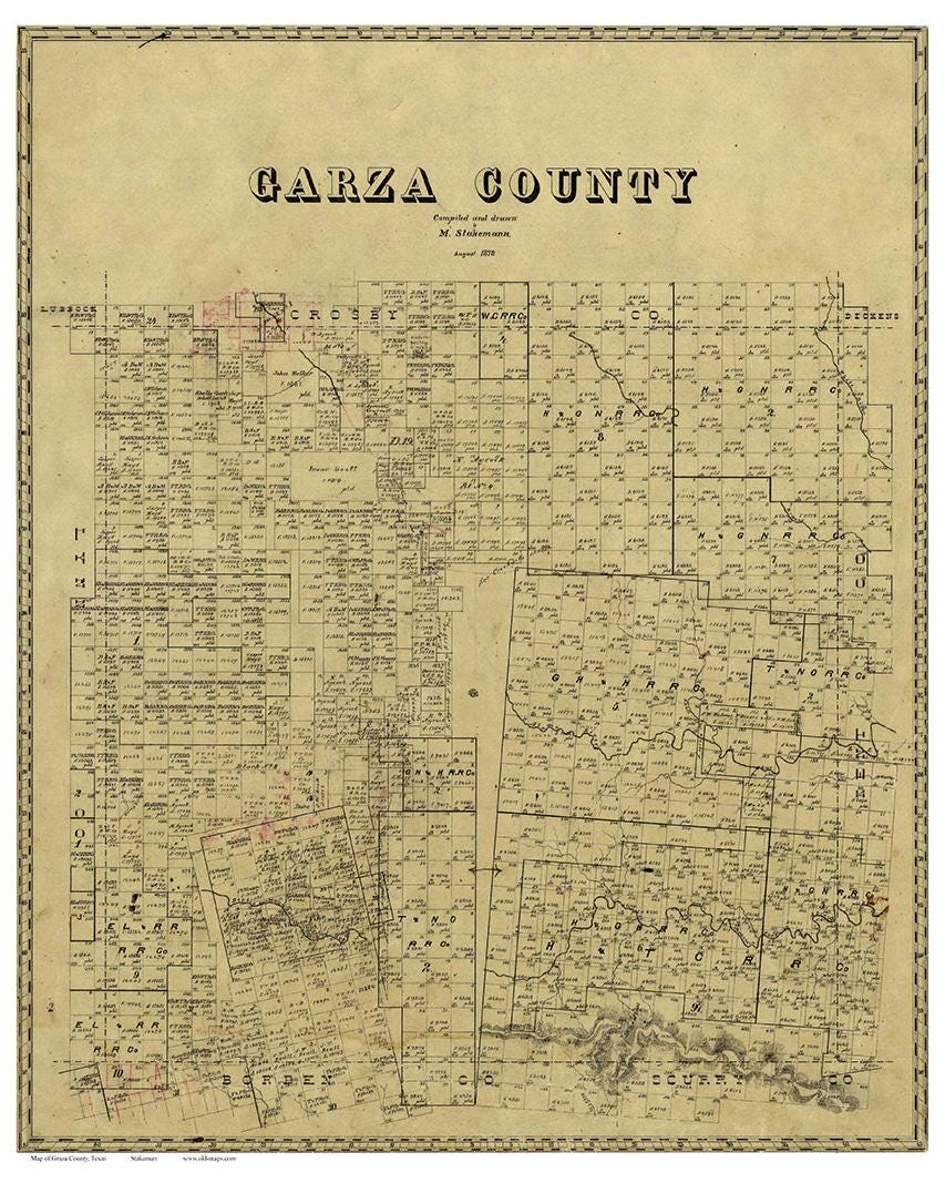 Garza County, Texas - 1879 - Old Wall Map Reprint With Land Owners ...