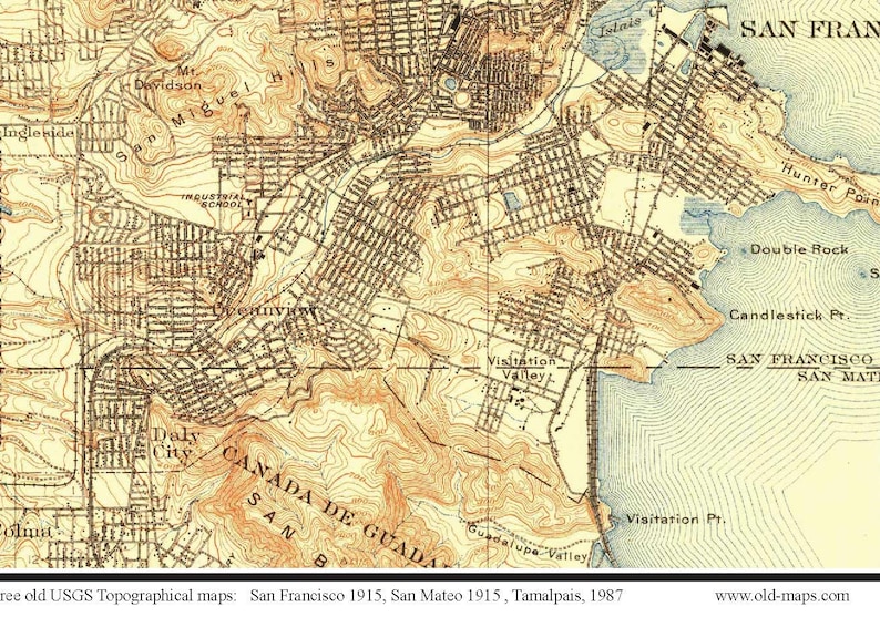San Francisco 1915 Custom USGS Old Topo Map the City - Etsy