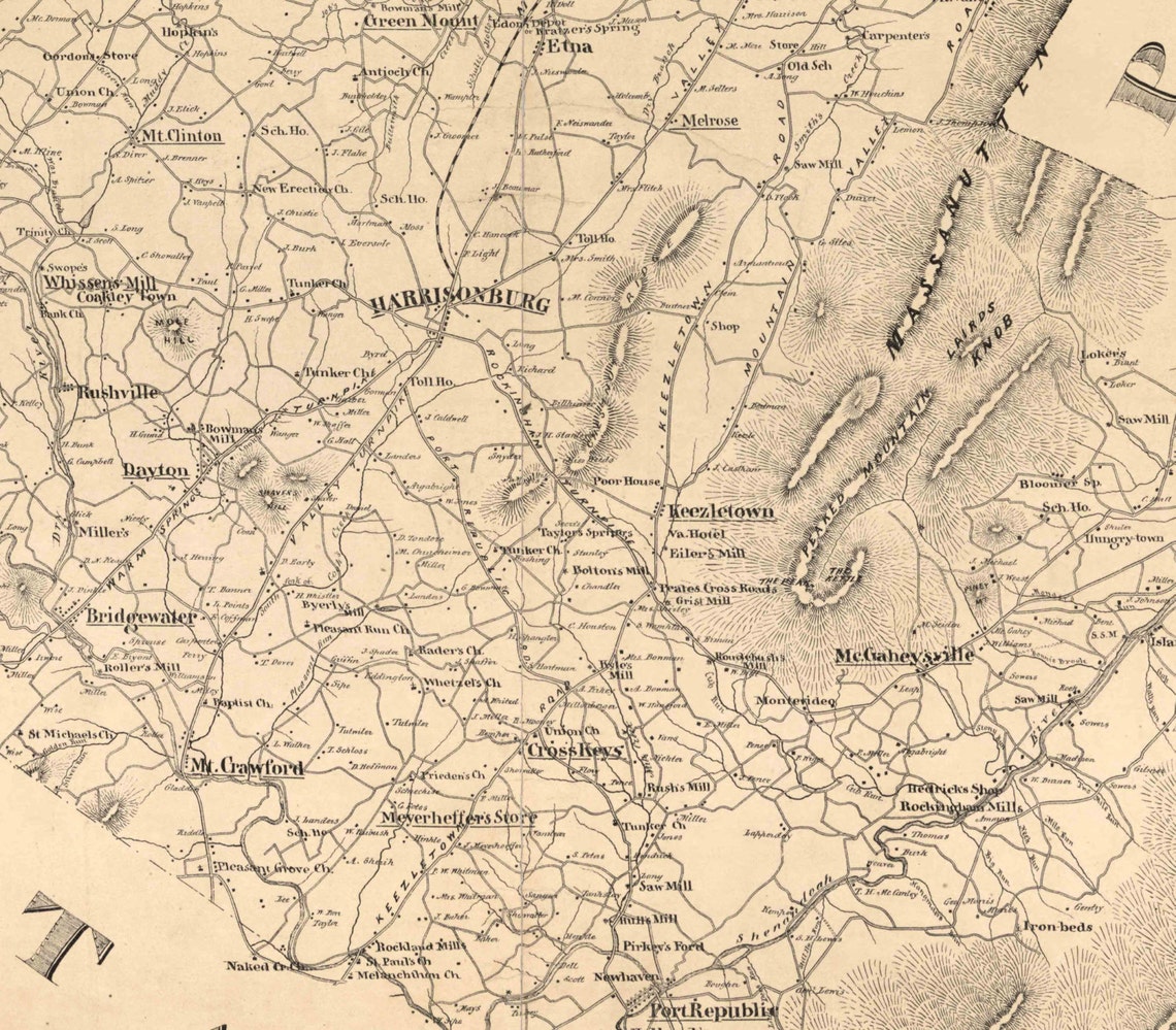 Rockingham County Virginia 1875 Old Wall Map With Homeowner - Etsy