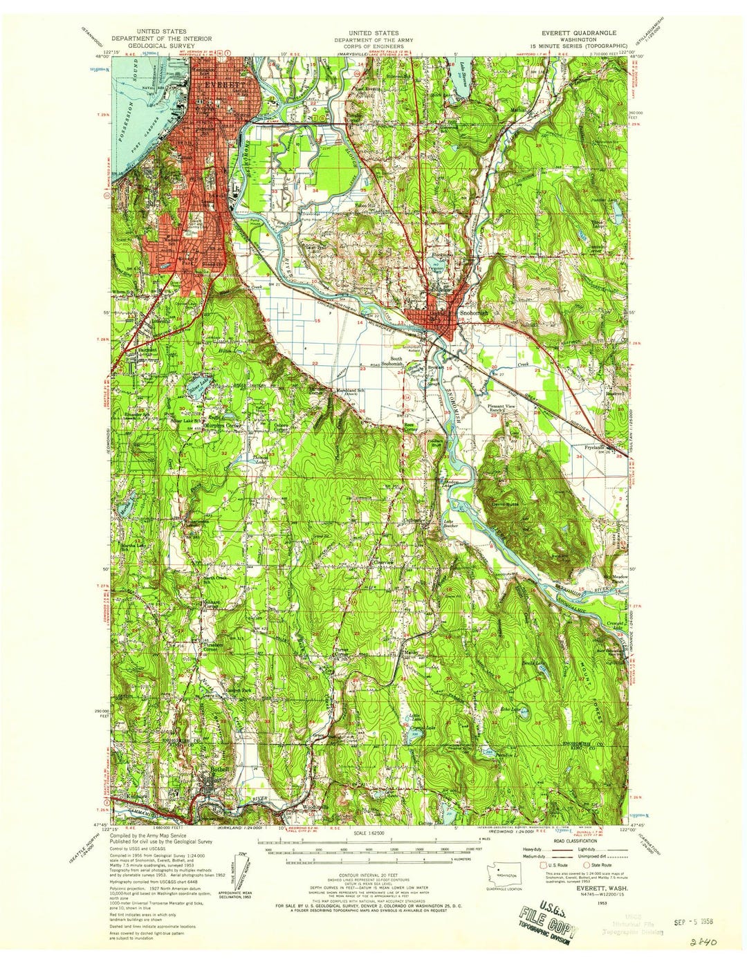 Everett 1953 (1958) Old Topo Map - Quad Reprint - 15x15 USGS ...