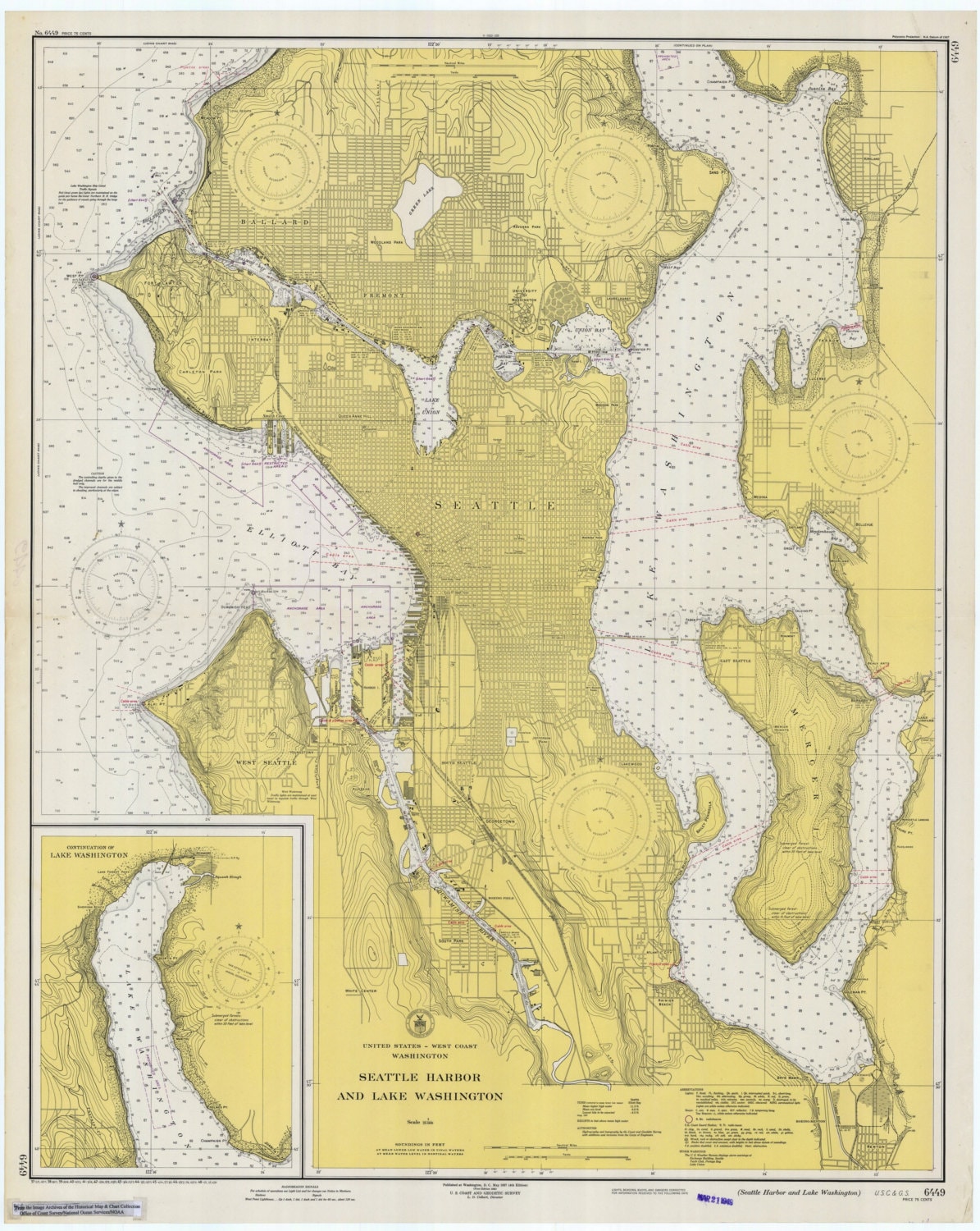 Seattle Harbor and Lake Washington 1948 Nautical Map, Washington ...