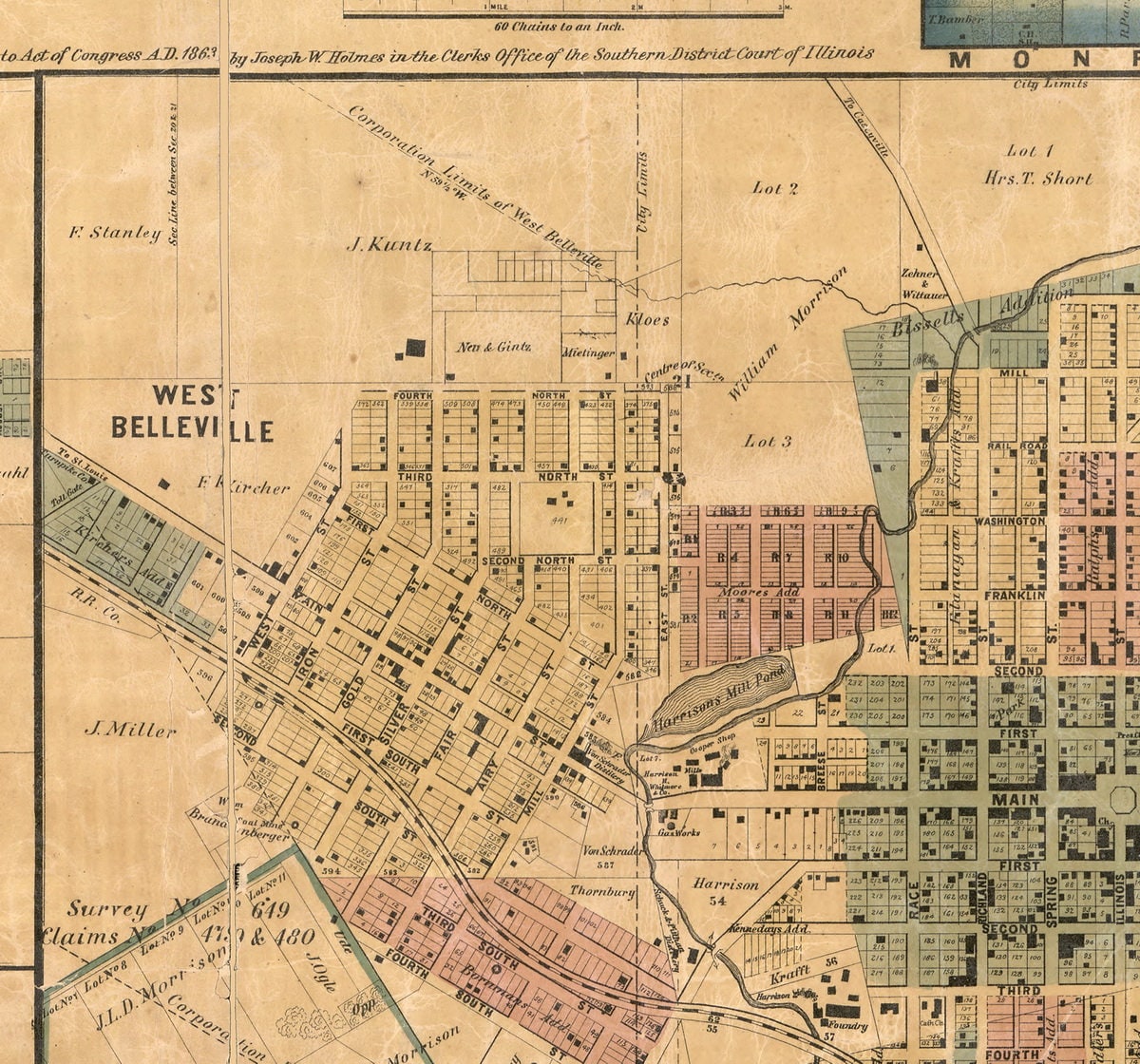 Belleville Village Illinois 1863 Old Town Map Custom Print - Etsy.de
