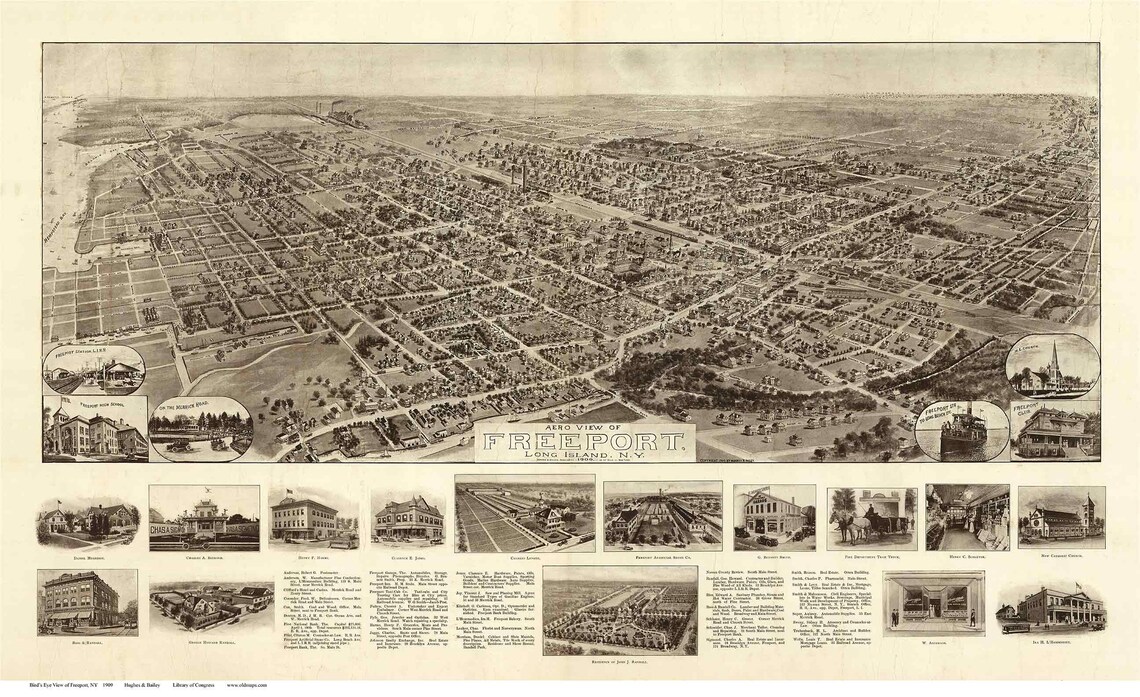 Freeport New York 1909 Birds Eye View by Hughes & Bailey - Etsy