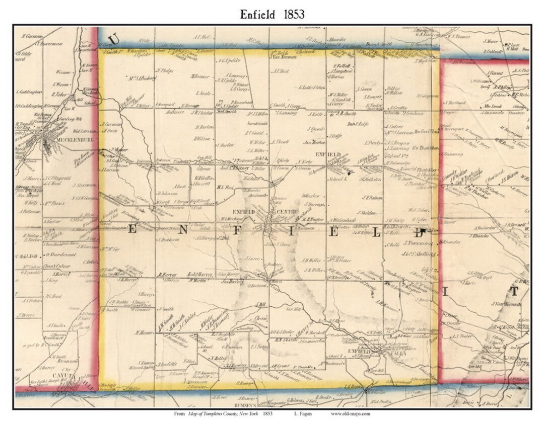 Enfield 1853 Old Town Map With Homeowner Names New York Reprint ...