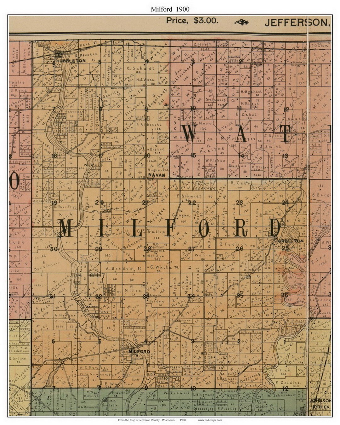 Milford 1900 - Old Town Map With Homeowner Names - Hubbleton Grellton ...