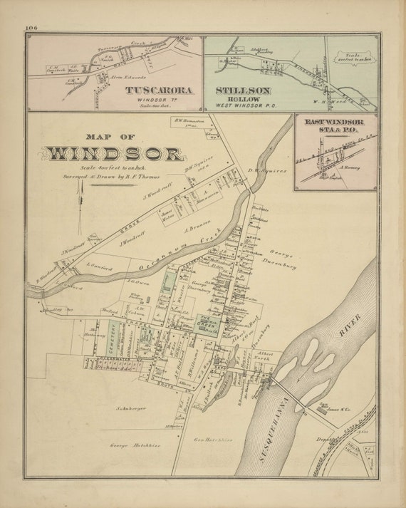 Windsor Village 1876 Old Town Map Reprint Tuscarora | Etsy