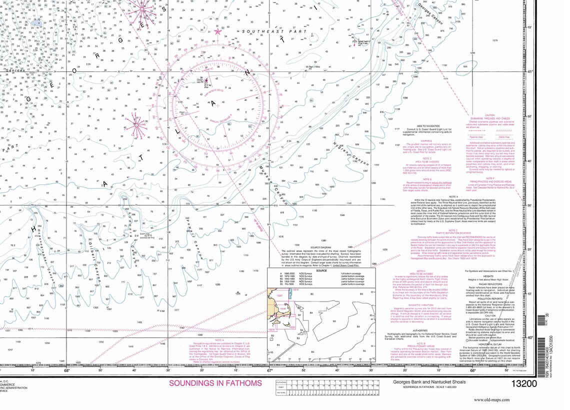 Georges Bank and Nantucket Shoals 2012 Nautical Map Reprint | Etsy