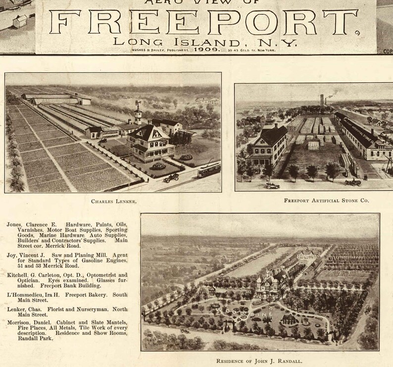 Freeport New York 1909 Birds Eye View by Hughes & Bailey - Etsy