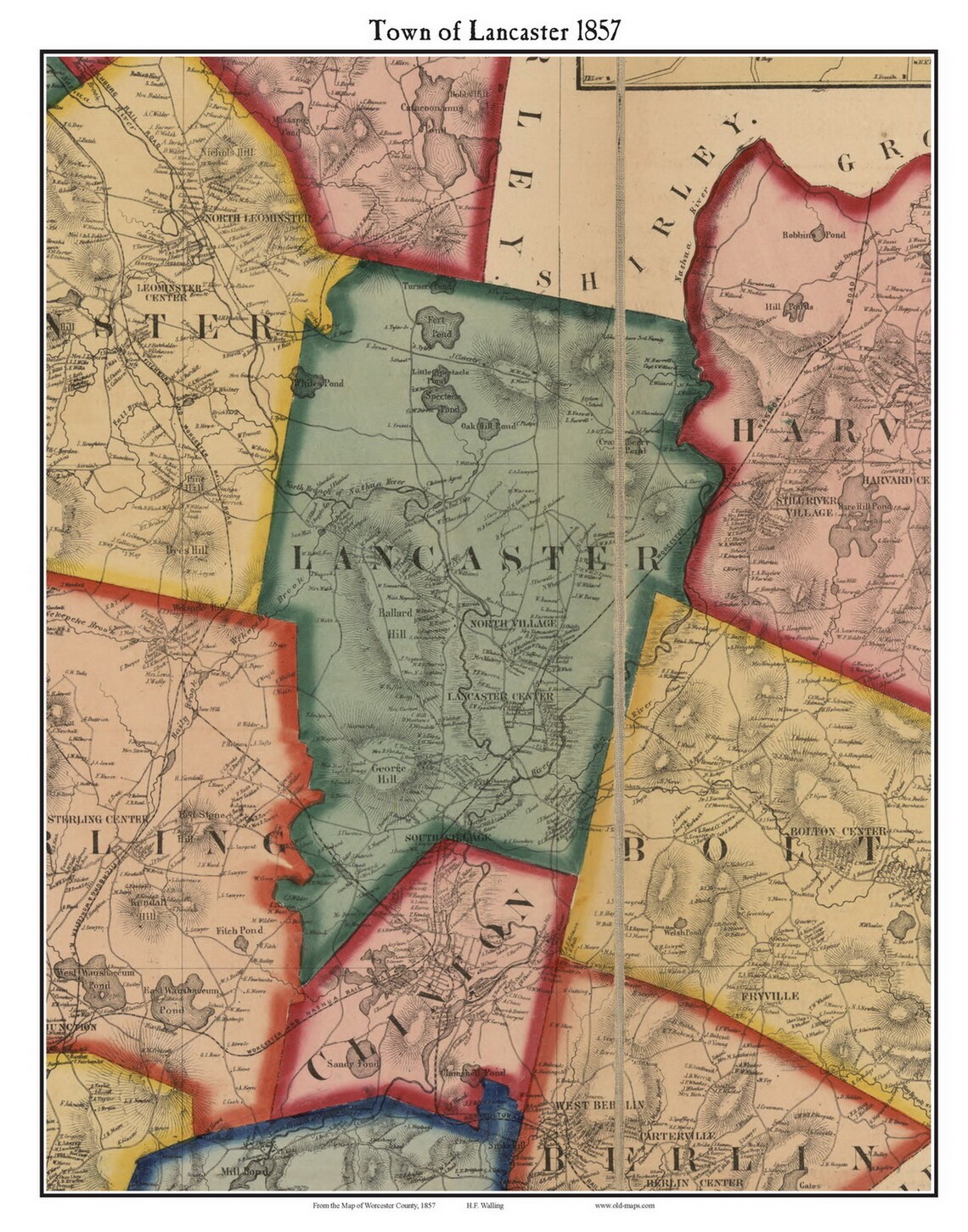 Lancaster 1857 Old Town Map With Homeowner Names Massachusetts - Etsy