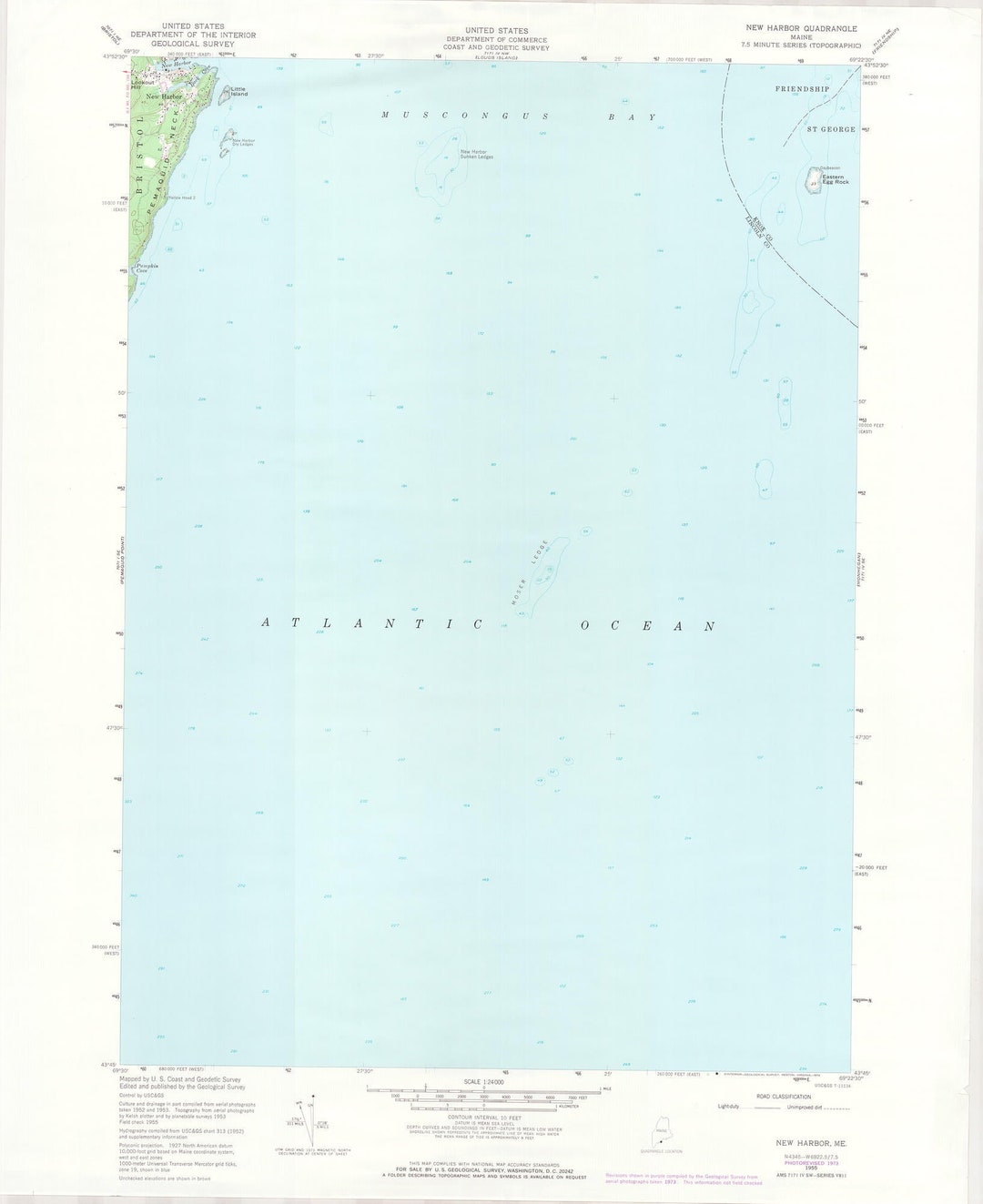 New Harbor, Maine - 1973-1974 Original USGS Topographic Map - Muscongus ...