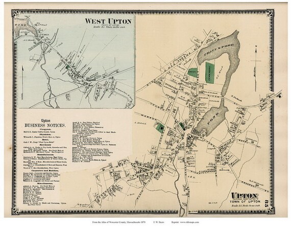 Upton Village 1870 West Upton Old Town Map With Homeowner - Etsy