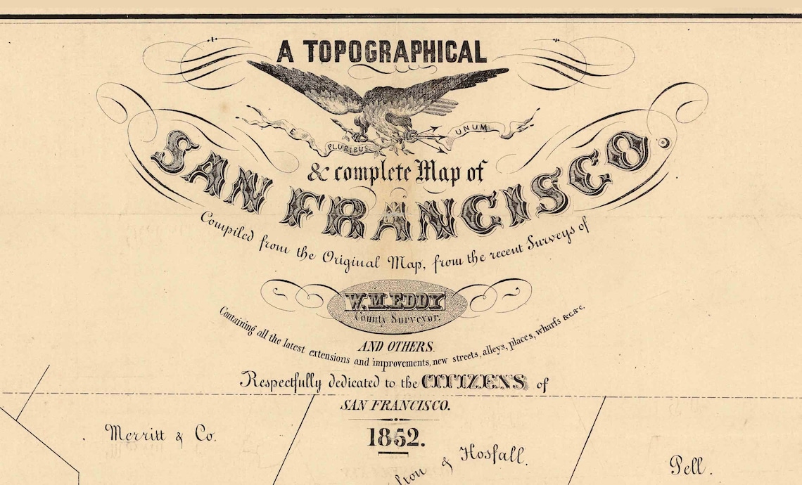 San Francisco 1852 California Old Map Reprint Eddy - Etsy