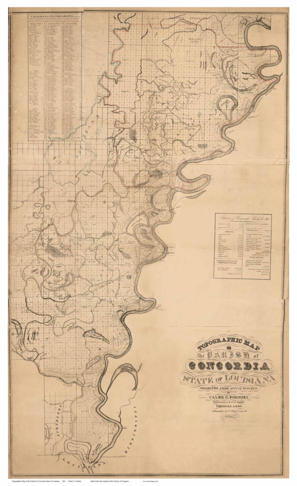 Concordia Parish Louisiana 1841 - Old County Wall Map With Landowner ...