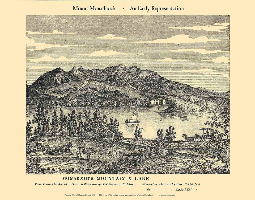 Mount Monadnock View - Stylized 1858 From the Old Wall Map New ...